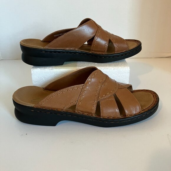 Clarks | Shoes | Clarks Preloved Tan Leather Sandals Size 8m Excellent ...
